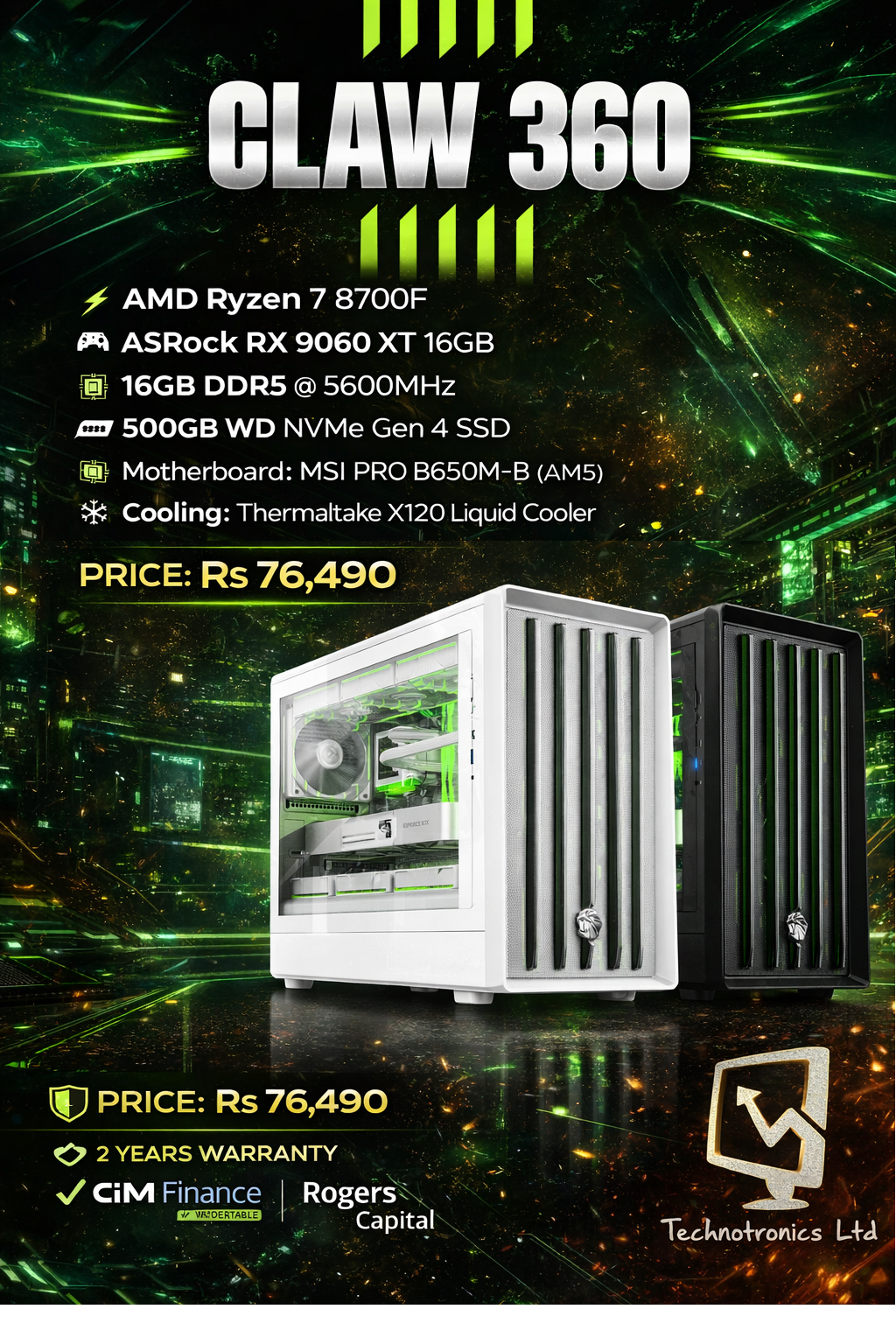 Gamemax Claw Case-RYZEN 7 8700F + RX 9060 XT 16GB+ 16GB RAM DDR5 @5600 ...
