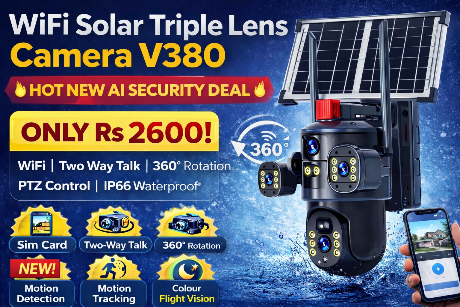 V380 Triple View Solar WiFi Camera – Technotronics Ltd