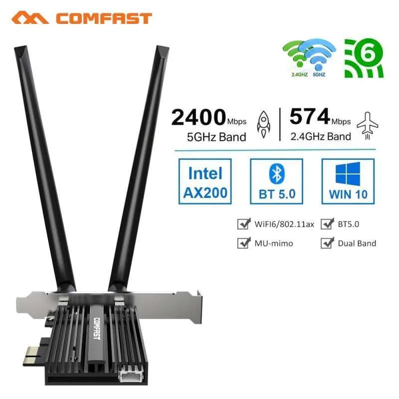 Comfast 3000Mbps Dual Band WiFi 6 Intel AX200 PCI-E Network Card 802.1 ...